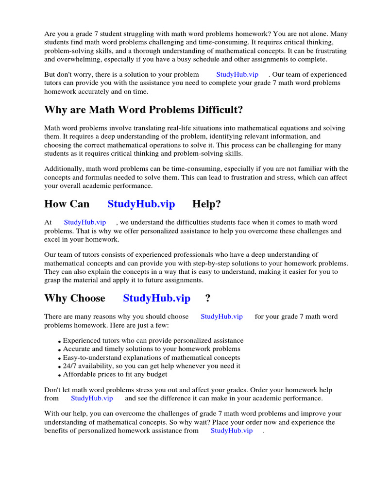 Math Word Problems Grade 7 Homework | PDF | Mathematics | Worksheet