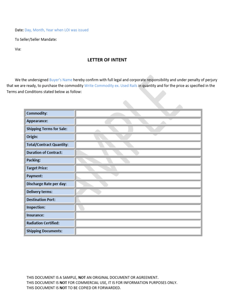 Sample Letter of Intent Template | PDF