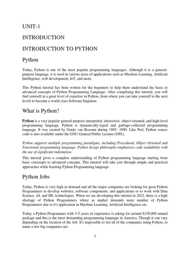 Python Unit 1 Pdf Python Programming Language Command Line Interface 2509