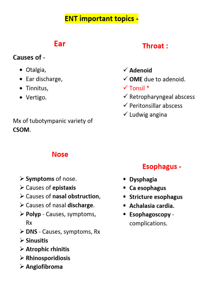 Throat:: ENT Important Topics | PDF