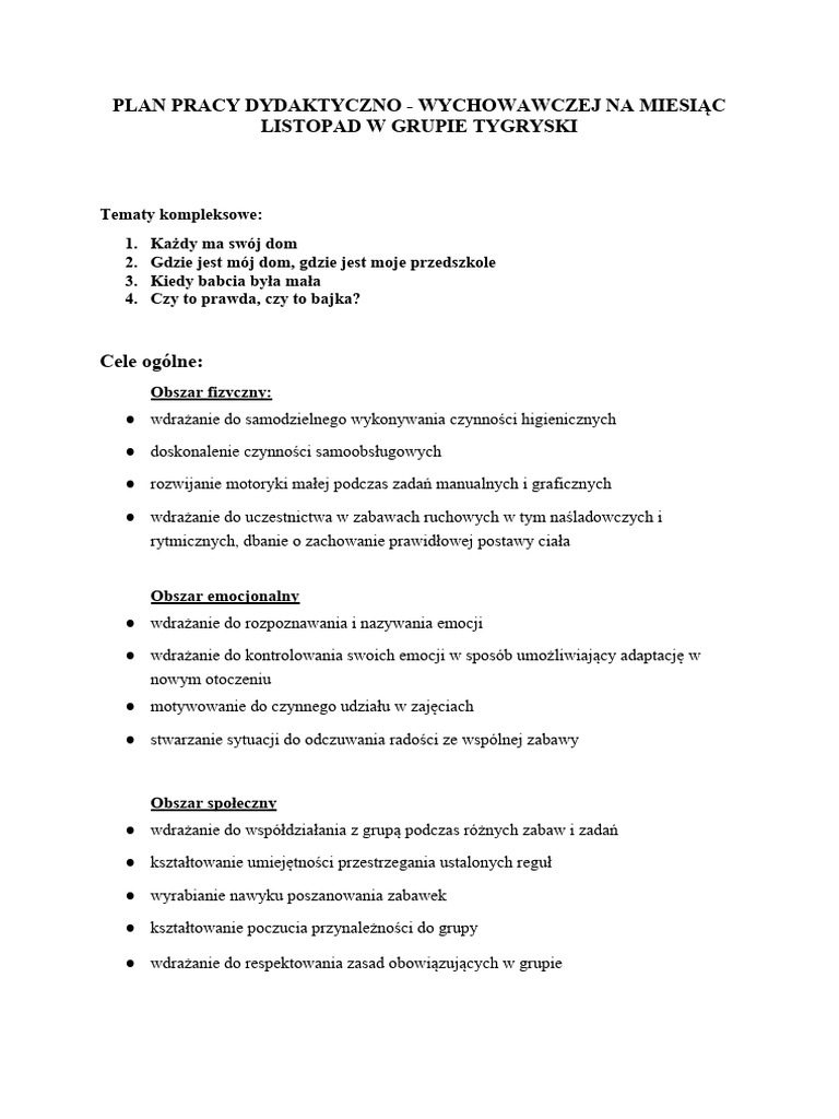 PLAN PRACY 3 Latki LISTOPAD | PDF