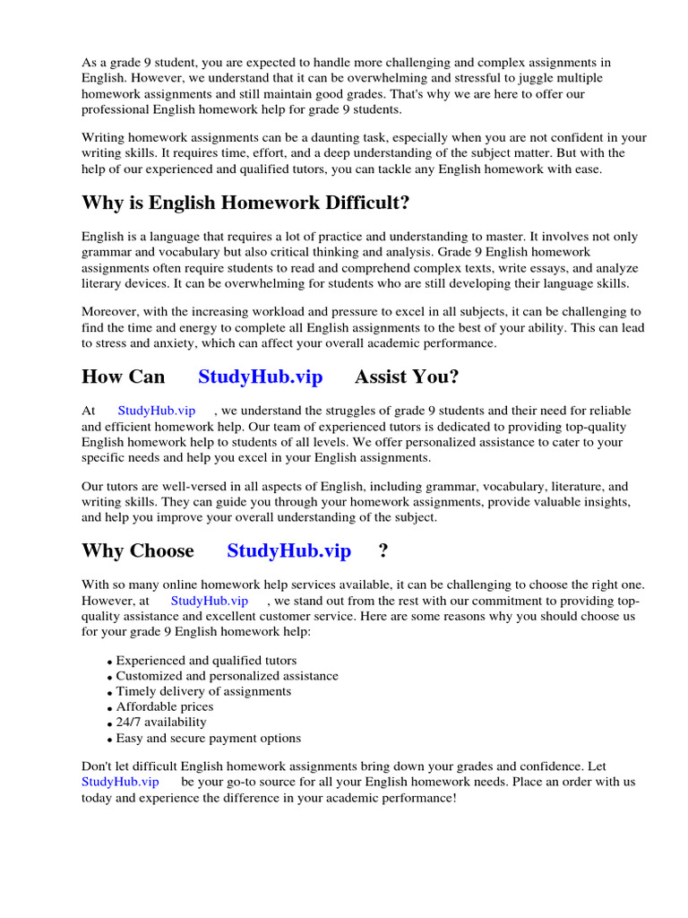 Grade 9 English Homework Help | PDF | Homework | English Language