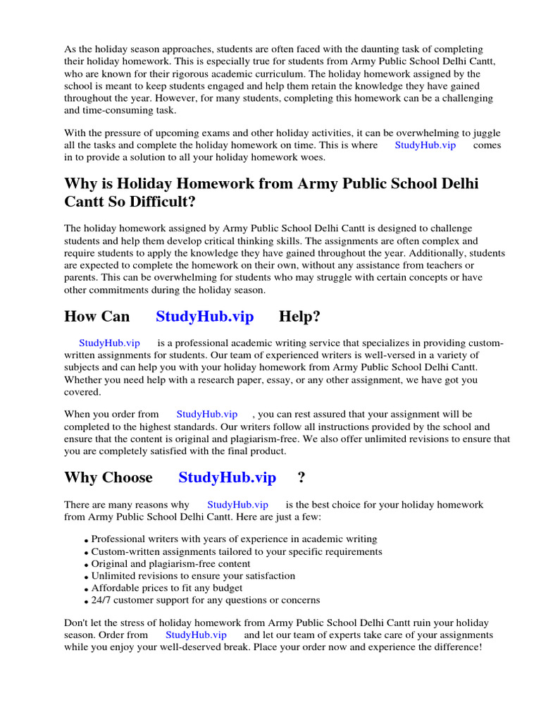 Holiday Homework of Army Public School Delhi Cantt | PDF | Schools ...