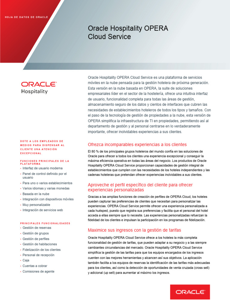 Oracle Hosp Opera Cloud Service Es 3422710 Es | PDF | Hotel | Interfaz ...