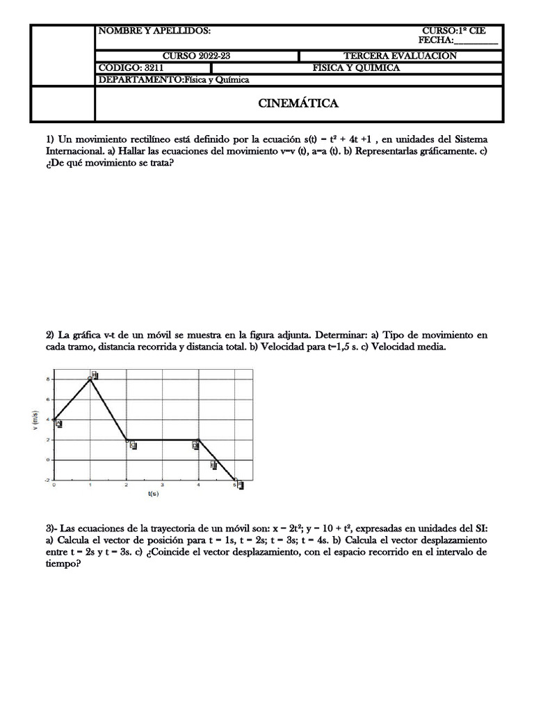 Ejercicios de Cinemática para 1º CIE | PDF | Tecnología