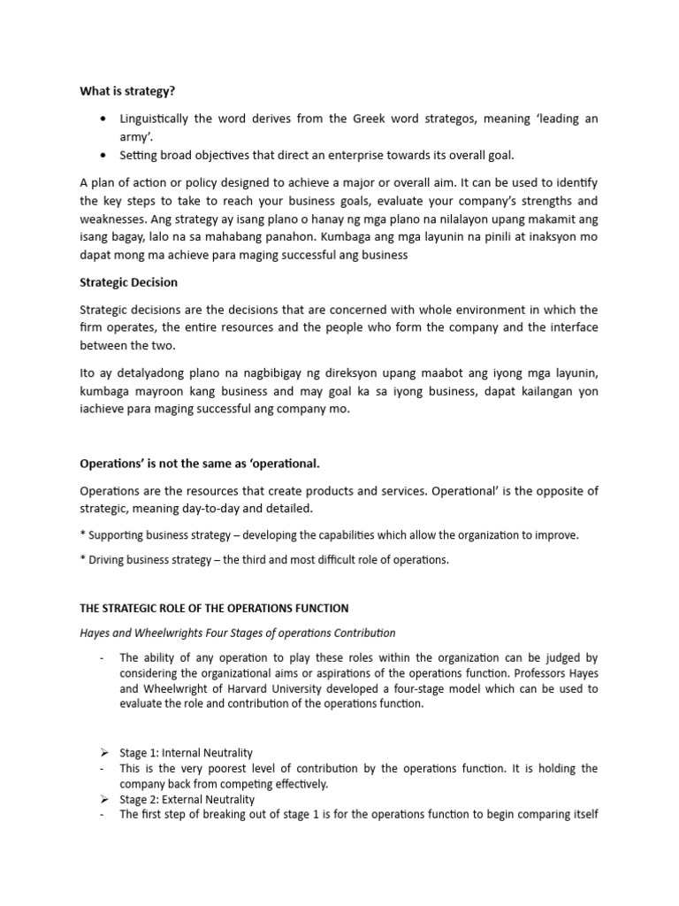 Chapter 3 Operations Strategy Summarized | PDF | Market (Economics) | Competition