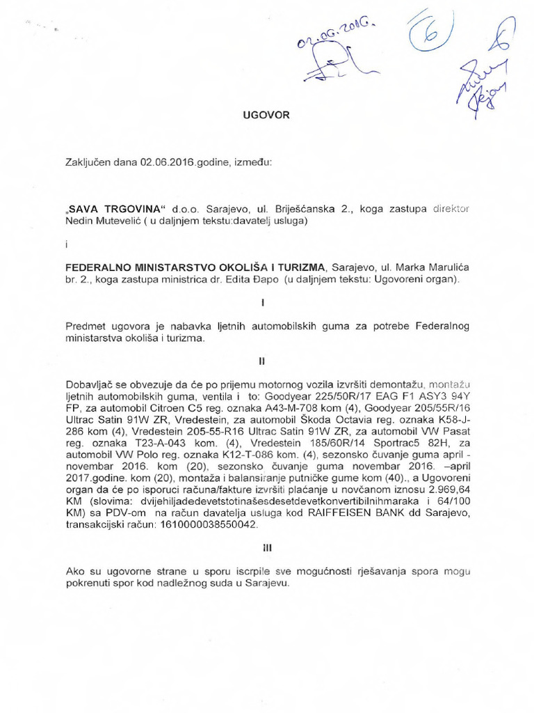 Ugovor Za Nabavku Ljetnih Automobilskih Guma | PDF