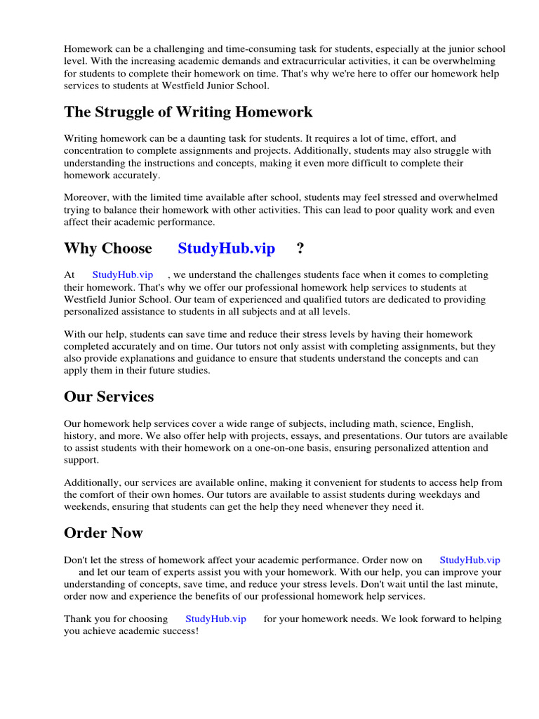 Westfield Junior Homework Help | PDF | Homework | Learning