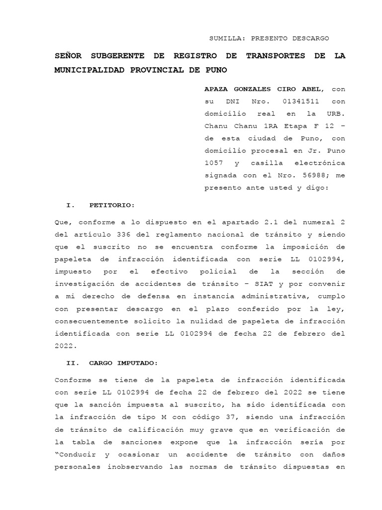 Descargo Municipal 02 | PDF | Policía | Seguro de vehículo