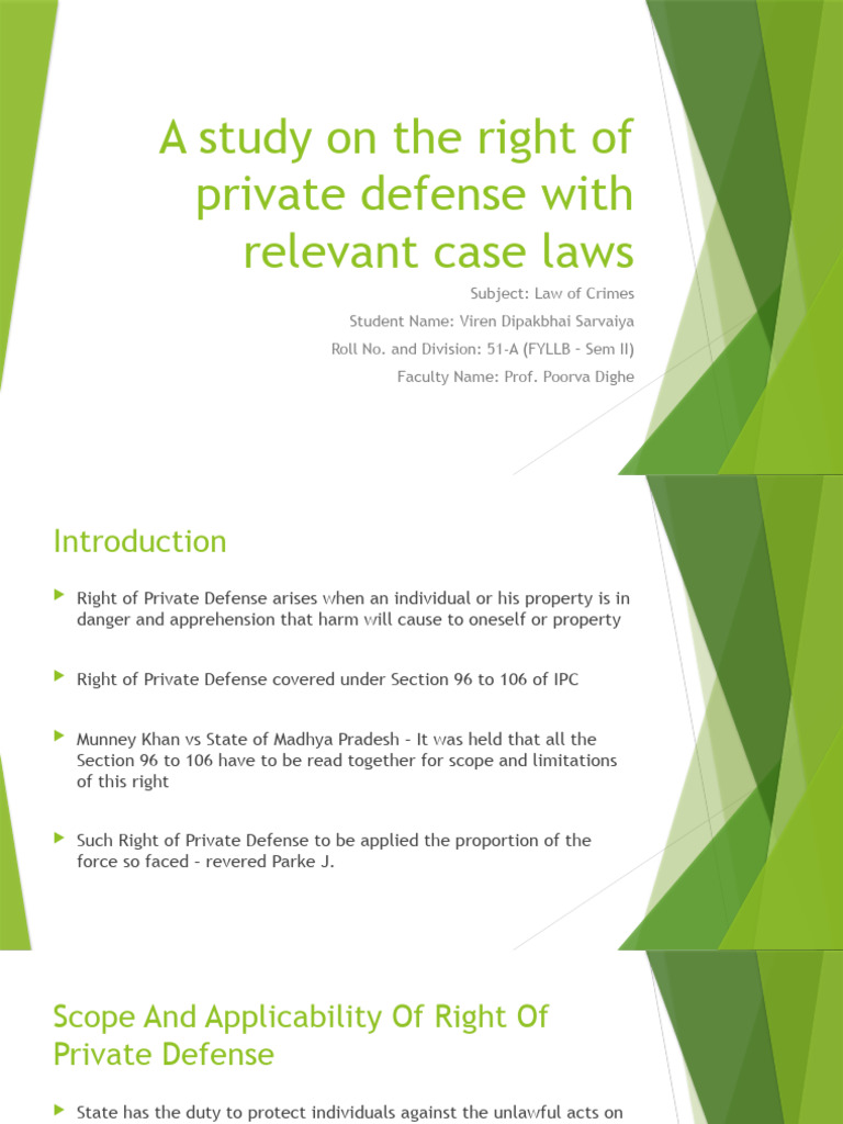 A Study On The Right of Private Defense With Relevant Case Laws | PDF ...