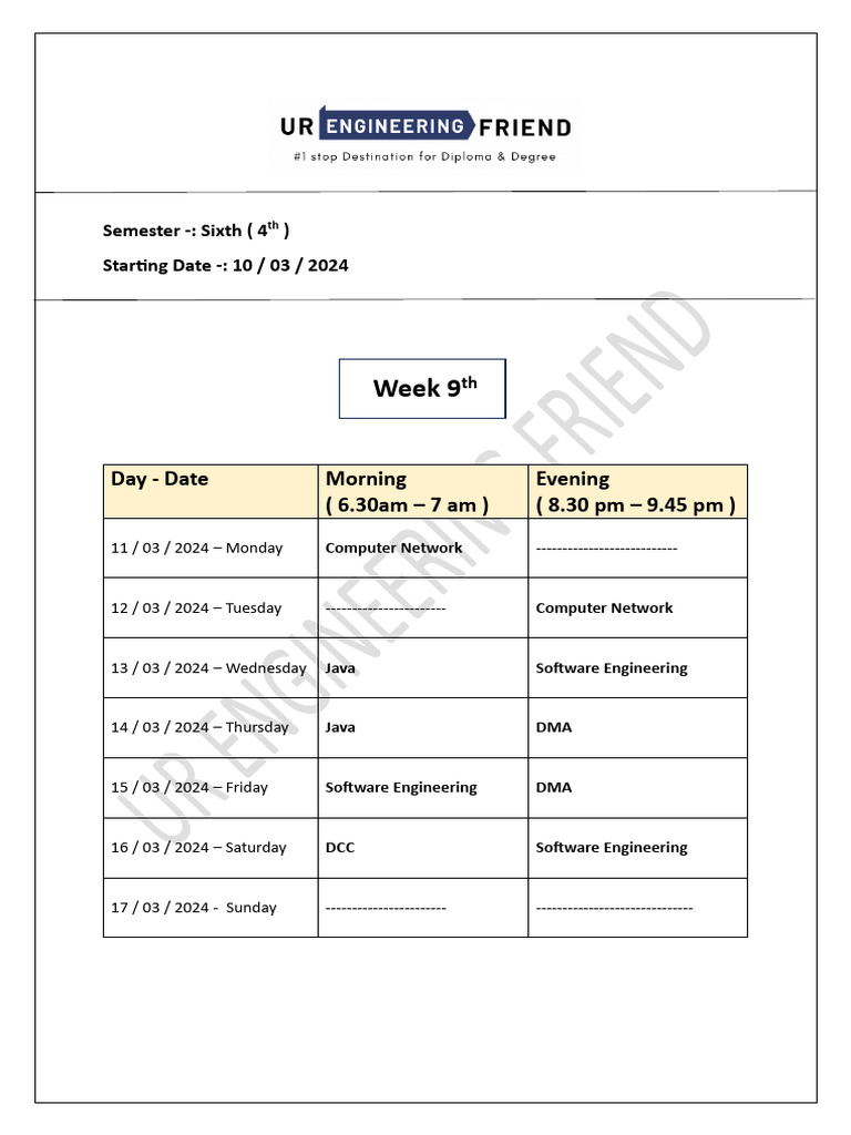 Week 9 Plan - 4th Sem by Ur Engineering Friend | PDF | Computers