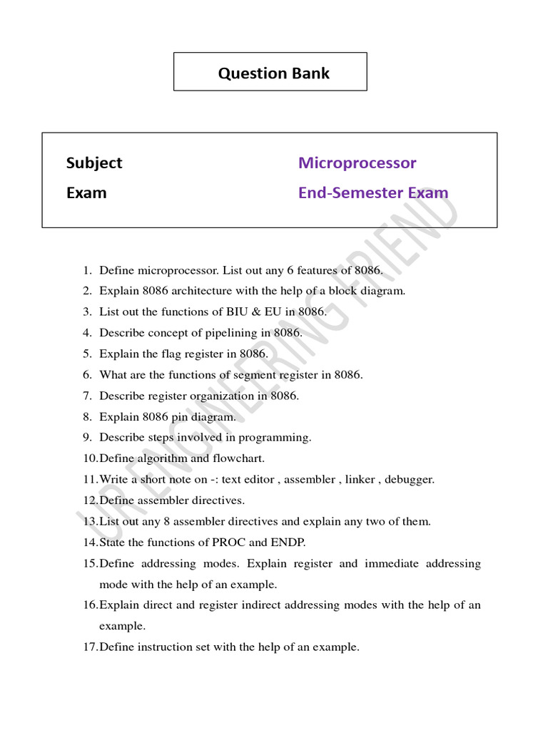8086 Microprocessor Exam Questions | PDF