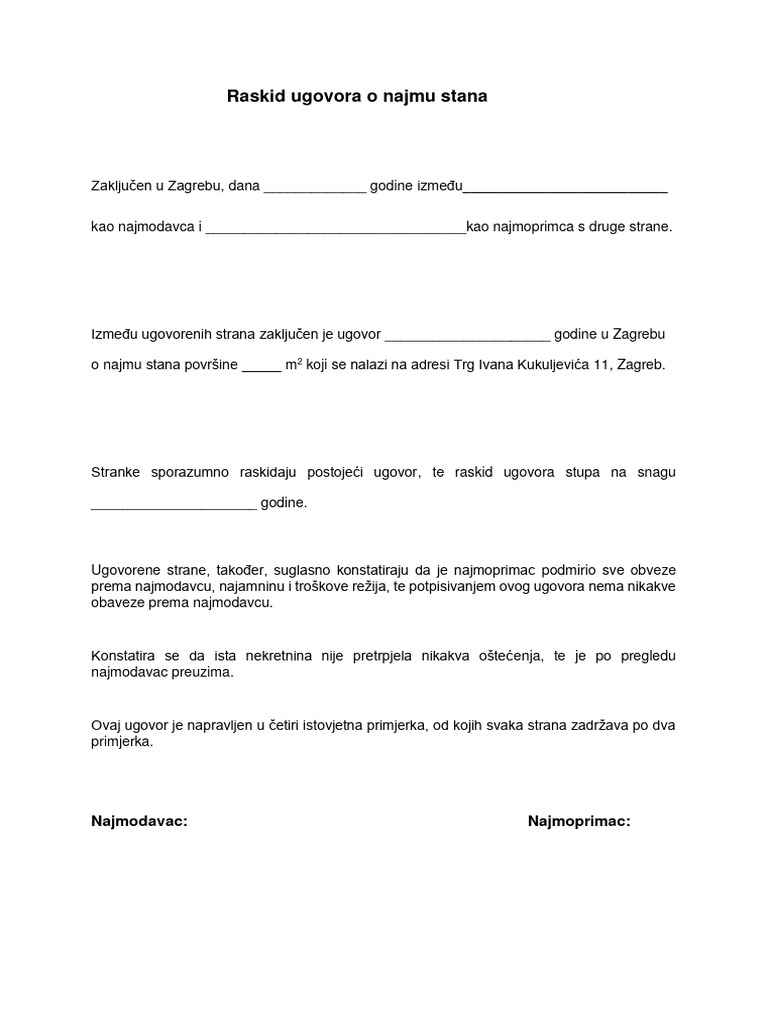 Raskid Ugovora o Najmu Stana | PDF