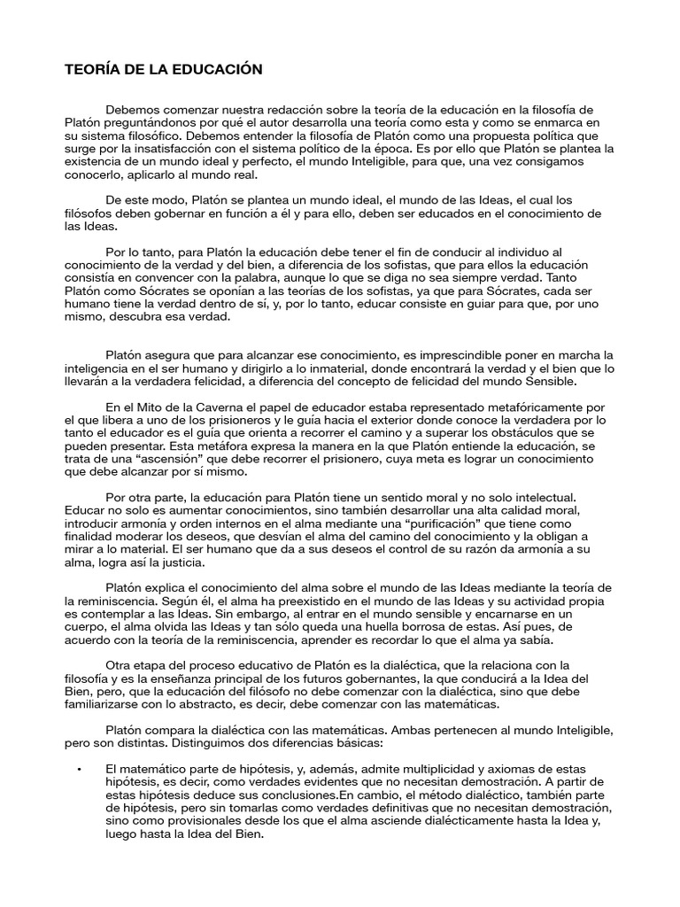 Teoría De La Educación En Platón Pdf Platón Conocimiento