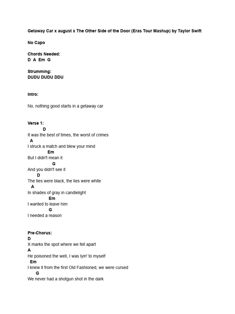 Getaway Car X August X The Other Side of The Door | PDF | Song ... Getaway Car X August X The Other Side of The Door | PDF | Song ...