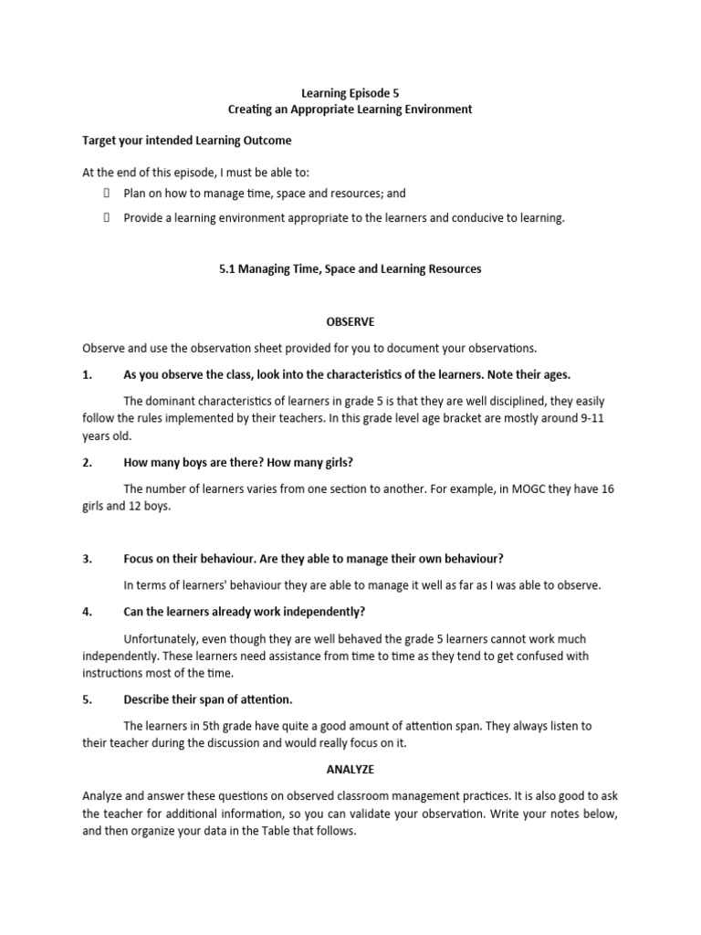 Lyka Darvin - Learning Episode 5 | PDF | Learning | Classroom Management