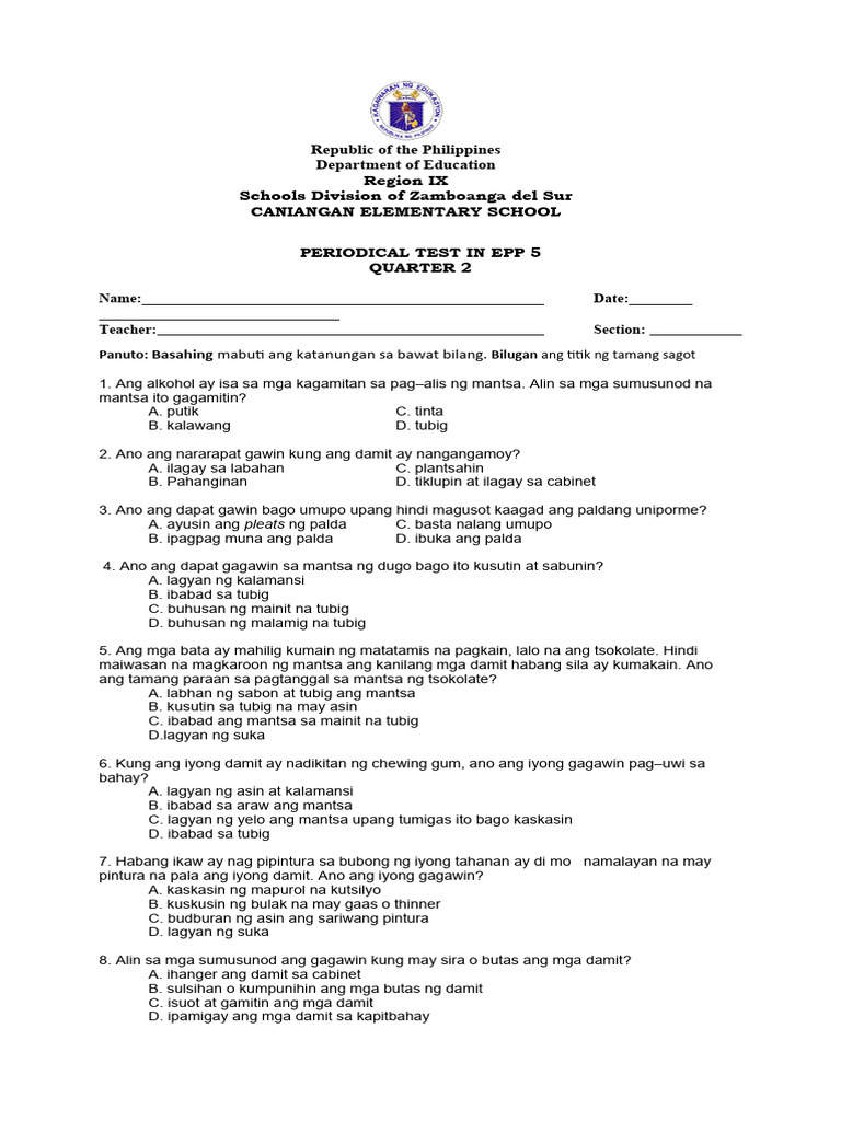 Epp 2ND Quarter Periodical Test Grade Five | PDF