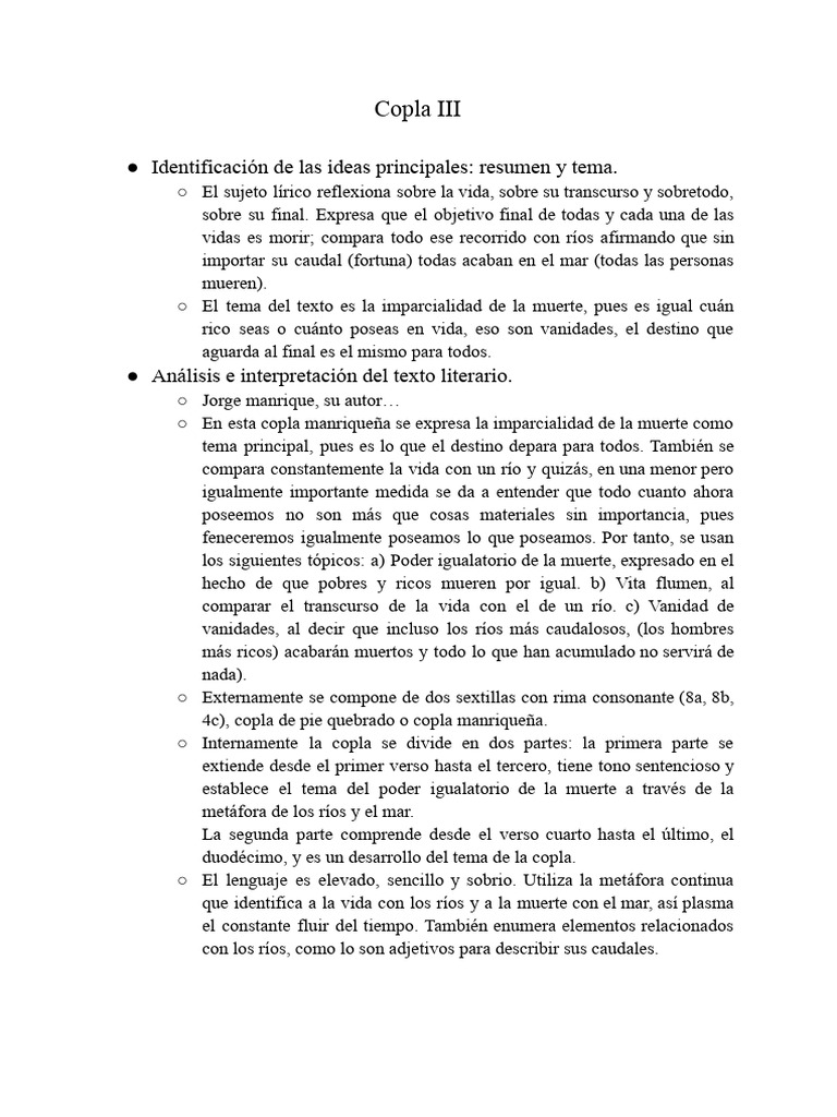 Copla Iii - Jorge Manrique | PDF