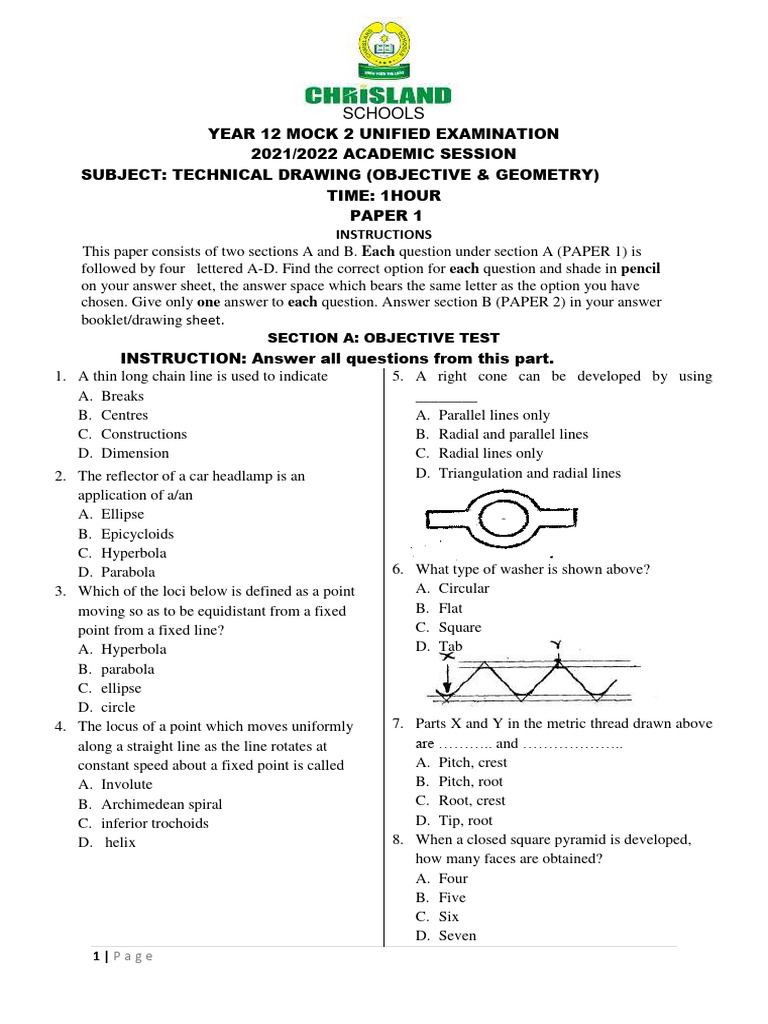 Technical Drawing Yr 12 (Obj & GEO) Mock 2 2022 | PDF | Screw | Circle
