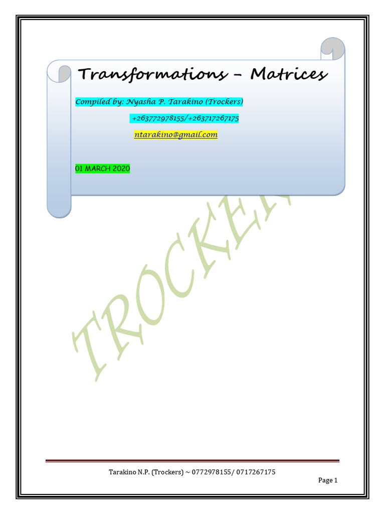 O Level Transformation Matrices Notes | PDF | Matrix (Mathematics) | Shape