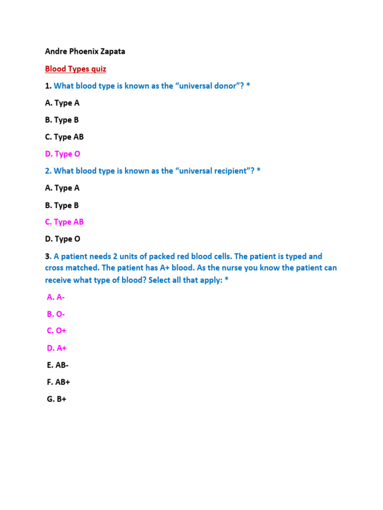 Blood Type Quize | PDF | Science & Mathematics