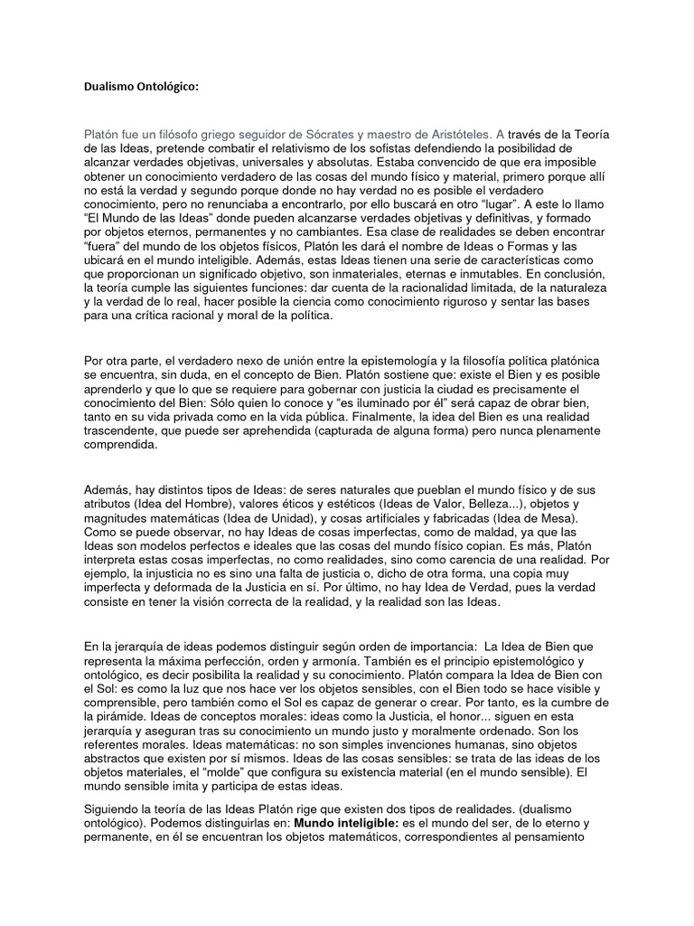 Dualismo Ontológico Platón 2 Bach | PDF | Platón | Verdad