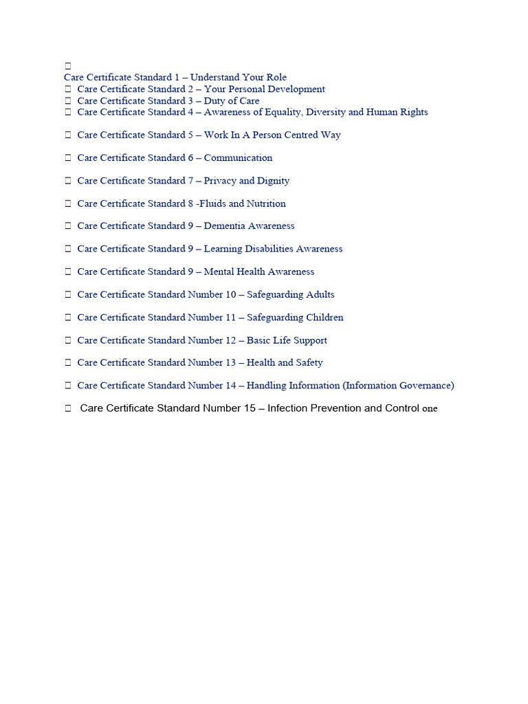 Care Certificate 15 Standards | PDF | Self-Improvement | Wellness