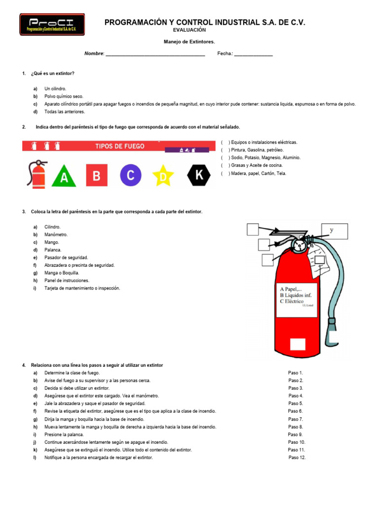 5.- EVALUACIÓN manejo extintores | PDF | Materiales