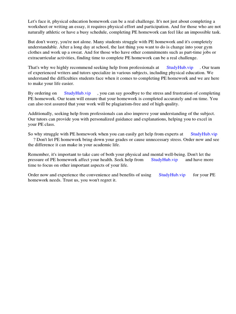 Pe Homework | PDF | Physical Education | Homework