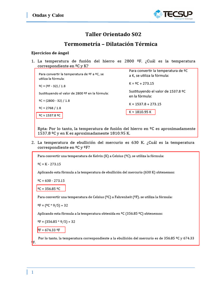 Trabajo de Ondas y Calor Semana 2 | PDF | Fahrenheit | Celsius