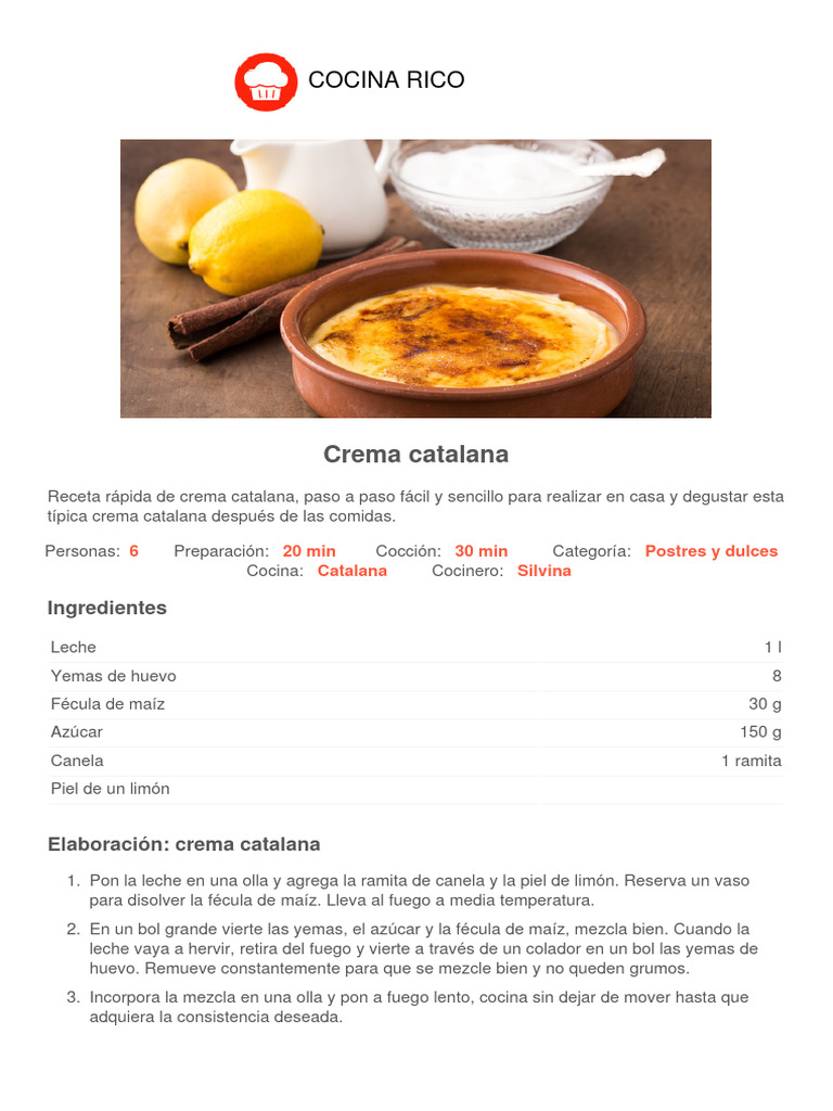 Receta Fácil de Crema Catalana | PDF