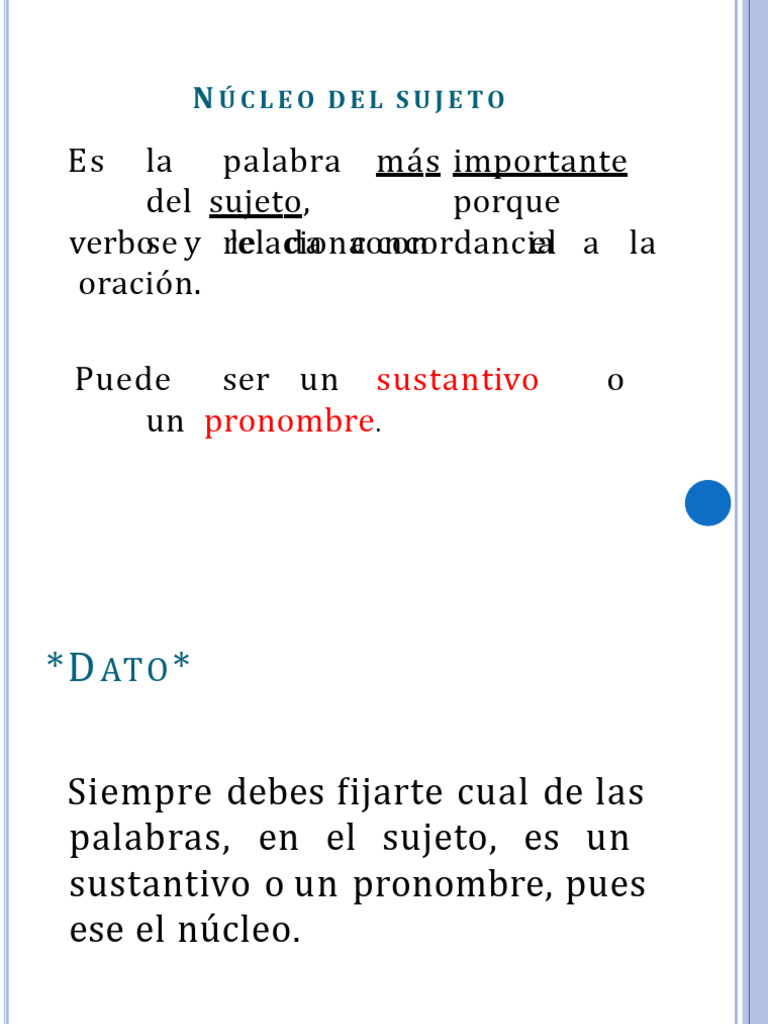 5° Básico. PPT. Núcleo Del Sujeto y Del Predicado | PDF