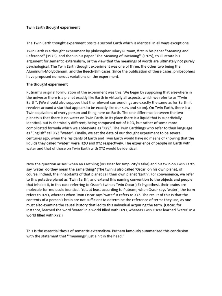 Semantic Externalism Explored | PDF | Cognitive Science | Contemporary ...