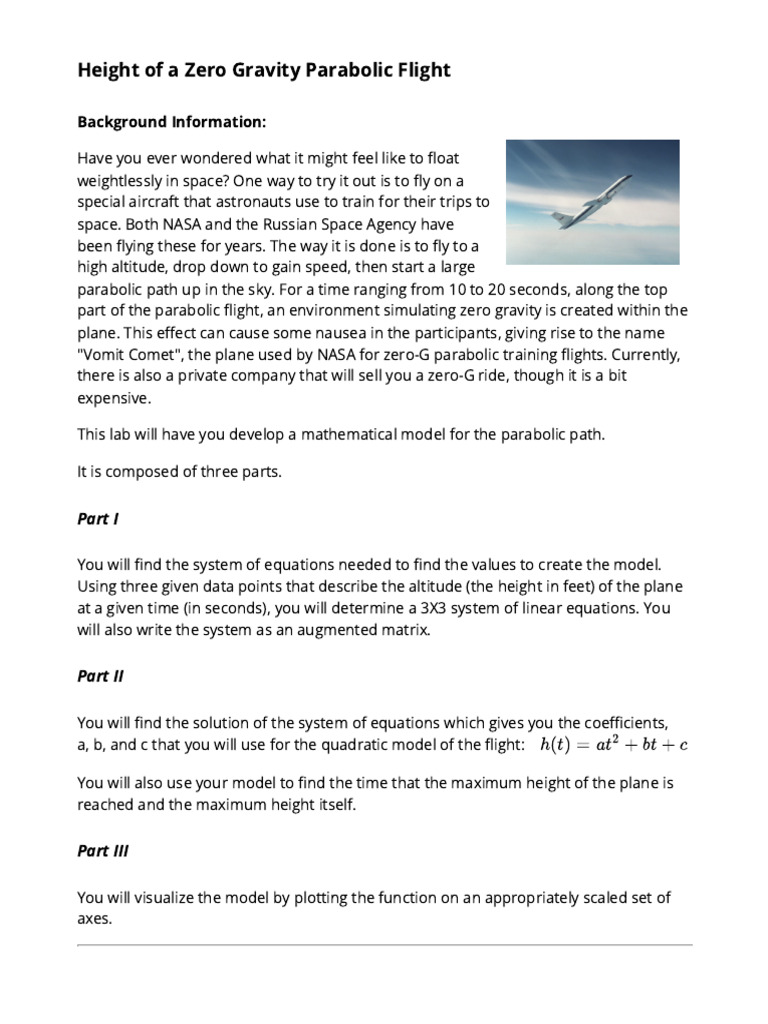 Zero Gravity Project | PDF | Equations | Weightlessness