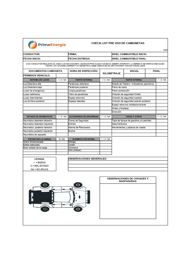 Copia de Check List Camioneta | Descargar gratis PDF | Neumático | Coche