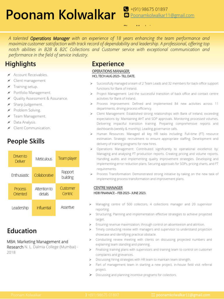 Poonam Kolwalkar - Resume - 25th June23 | PDF | Business | Economies