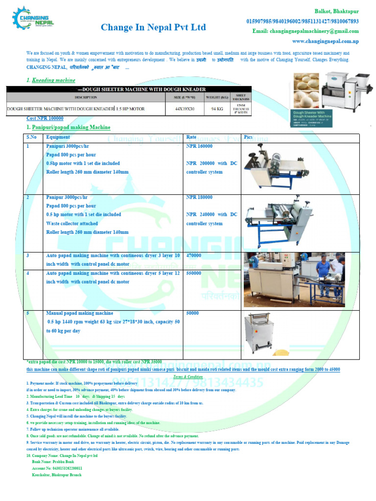 Papad or Panipuri Making Machine Quotation | PDF