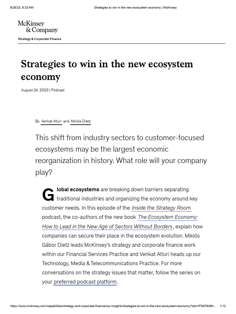 Strategies to win in the new ecosystem economy _ McKinsey | PDF ...