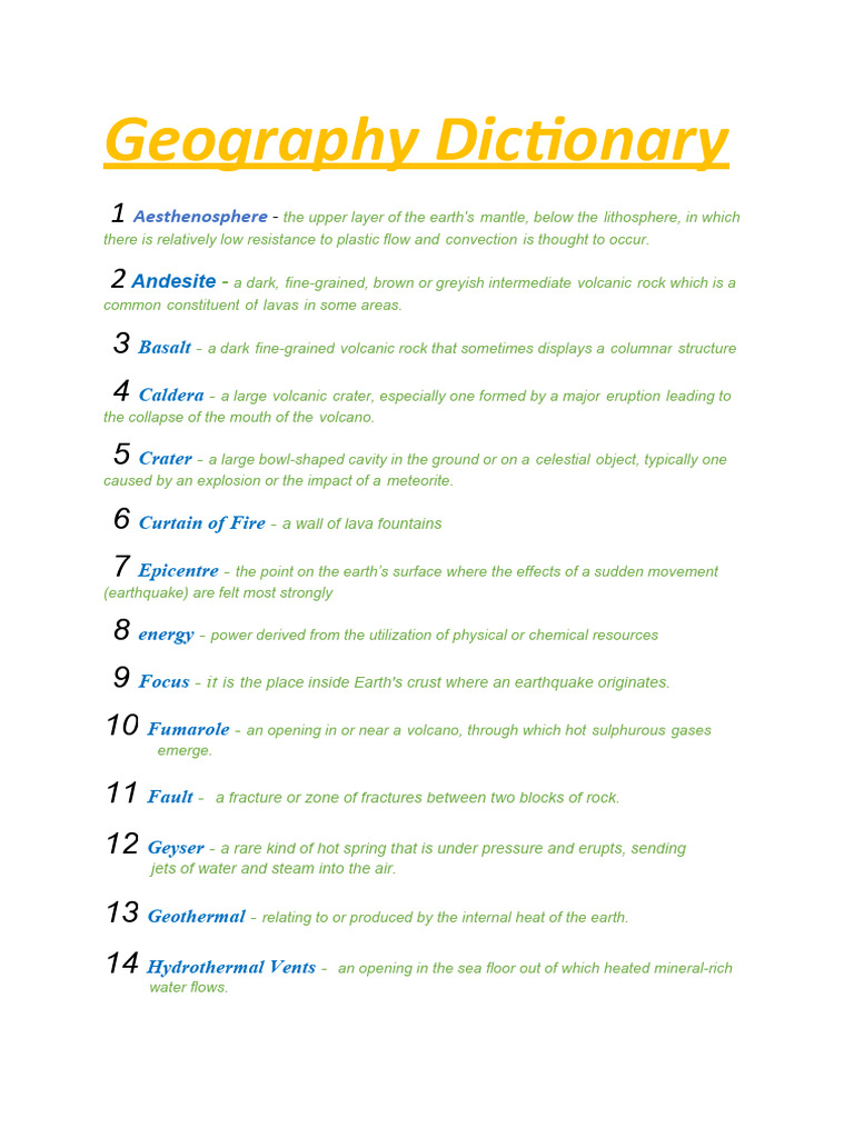 Geography Dictionary (1) | PDF | Volcano | Types Of Volcanic Eruptions