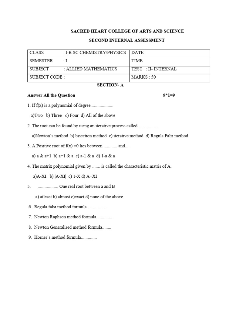 Allied Maths Second Internal | PDF | Linear Algebra | Mathematical Objects