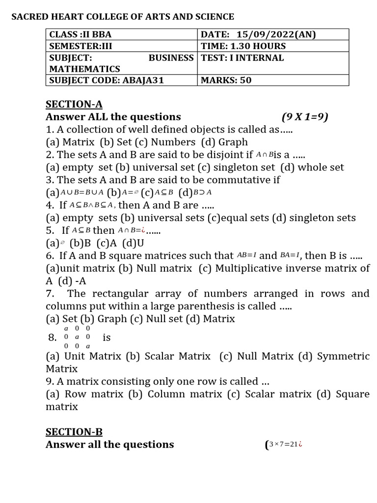 Business Mathematics | PDF | Matrix (Mathematics) | Operator Theory