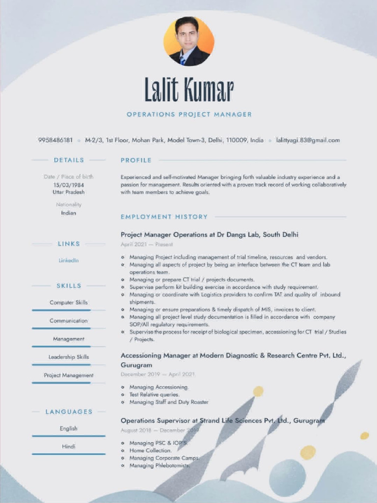 Lalit Kumar: Project Manager Operations at DR Dangs Lab, South Delhi | PDF