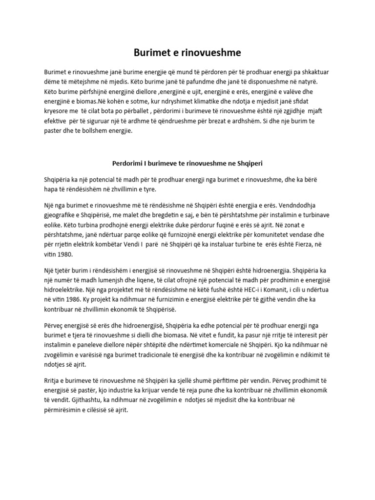 Burimet e Rinovueshme | PDF
