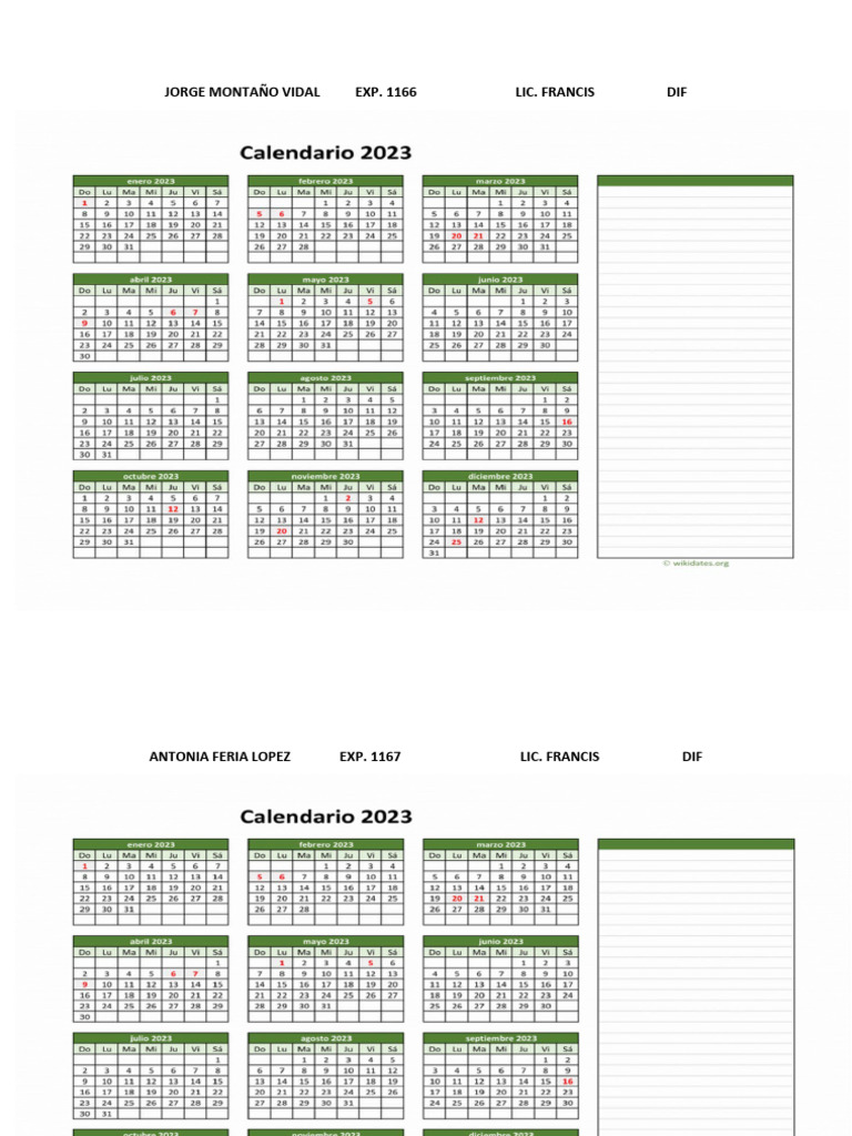 CALENDARIOS CON NOMBRES | PDF