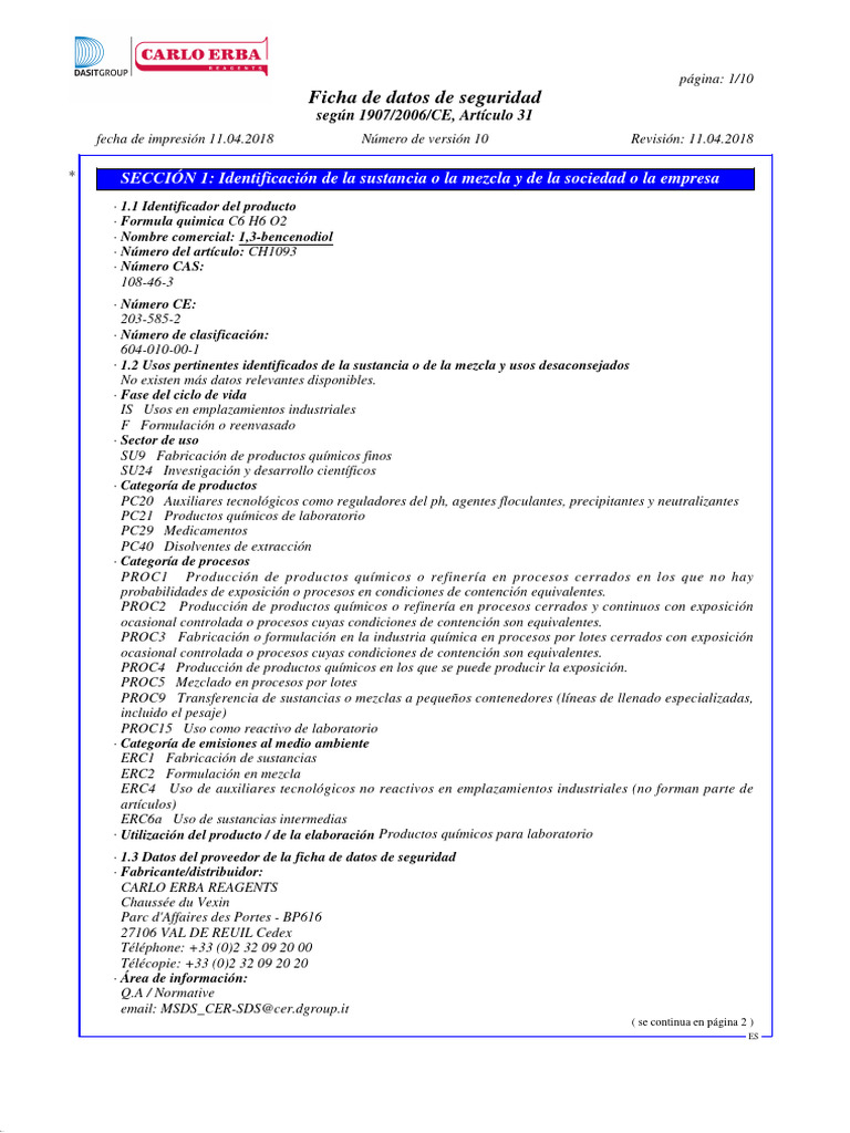 Resorcina (Resorcinol) | Descargar gratis PDF | Residuos | Agua