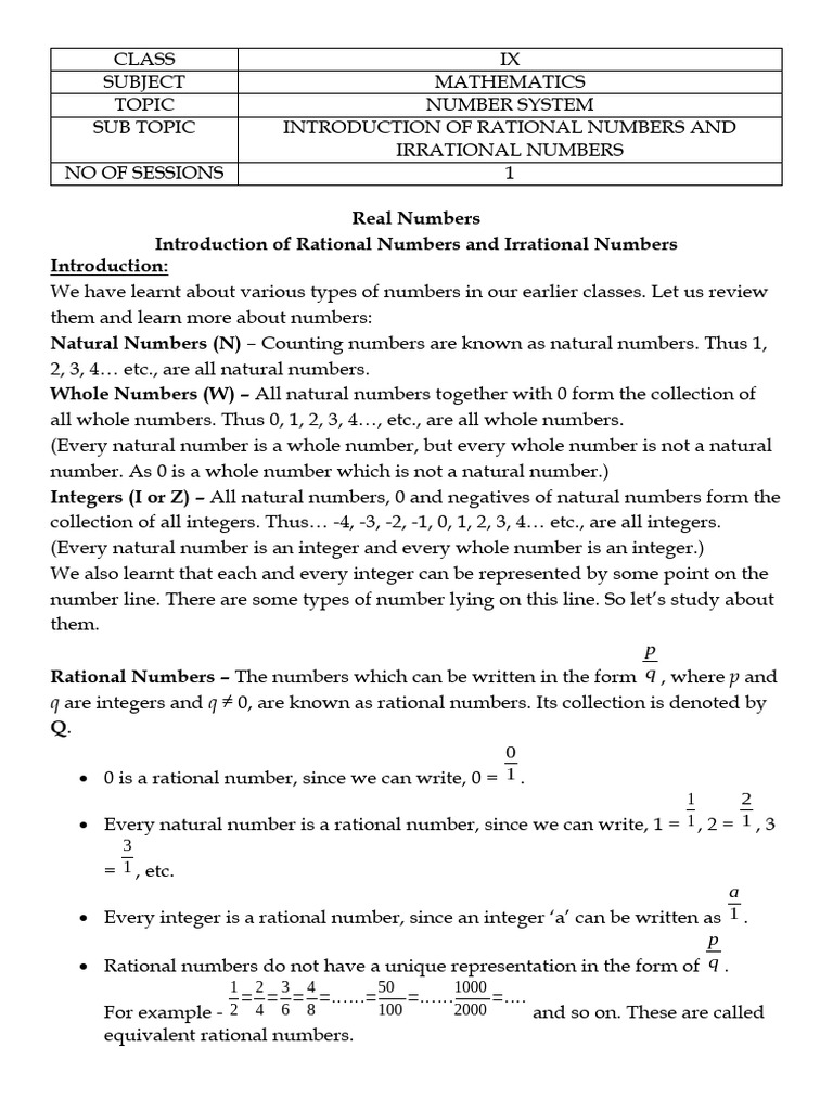 Class IX Number System 1 | PDF | Numbers | Integer