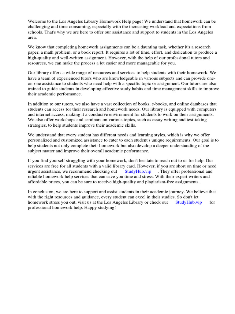 Los Angeles Library Homework Help | PDF | Libraries | Books