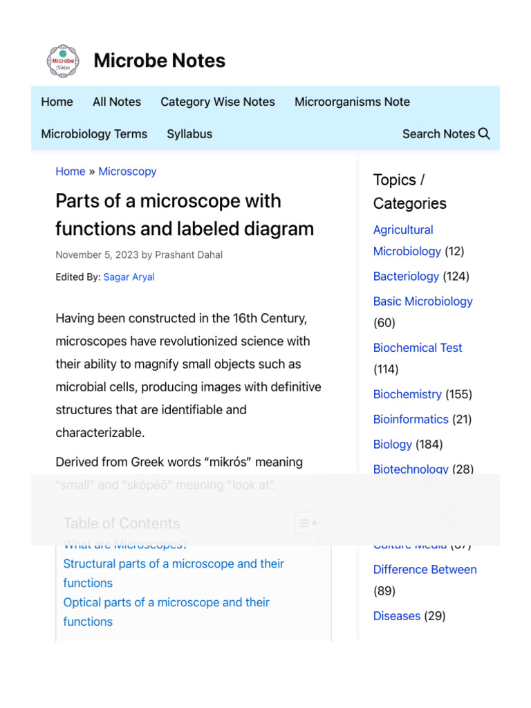 Parts of A Microscope With Functions and Labeled Diagram | PDF