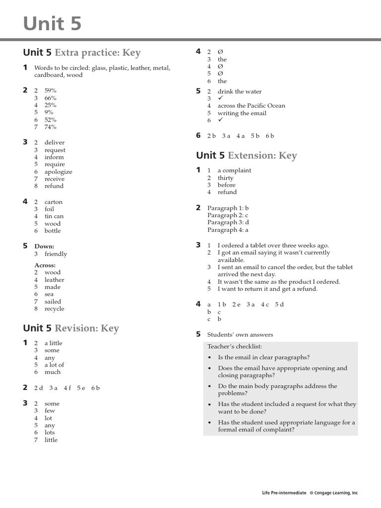 Unit 5 Extra Practice Key Guide | PDF