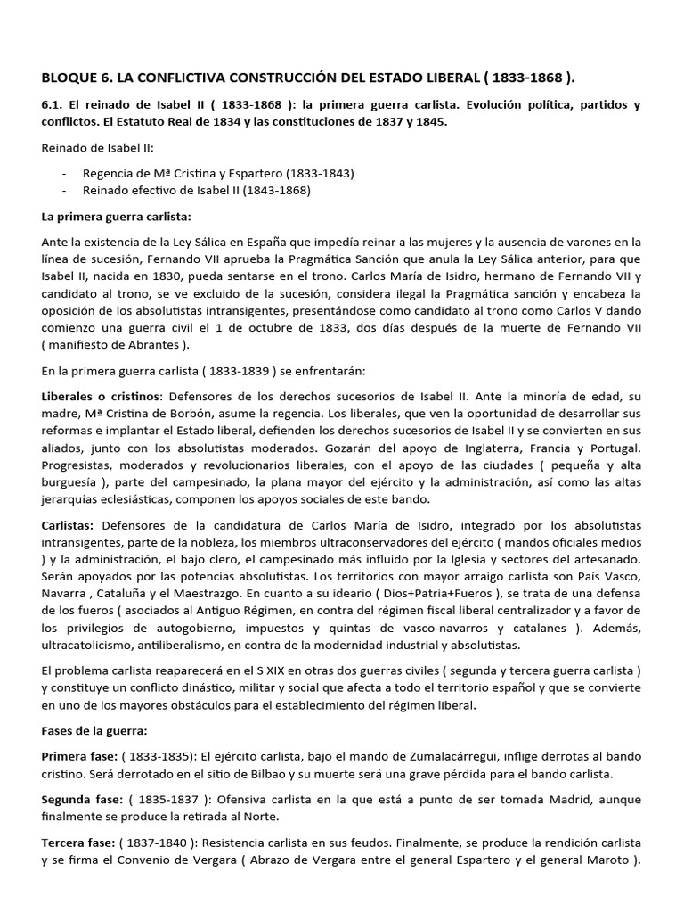 El Reinado de Isabel II (1833-1868) | PDF | España | Política de españa